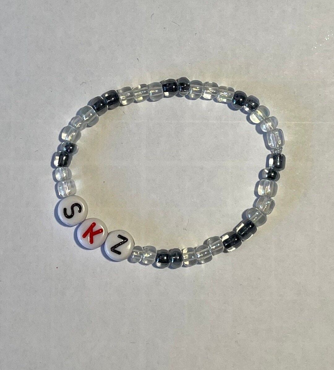 Stray Kids 'SKZ' Beaded Elastic Bracelet Black and White - Etsy