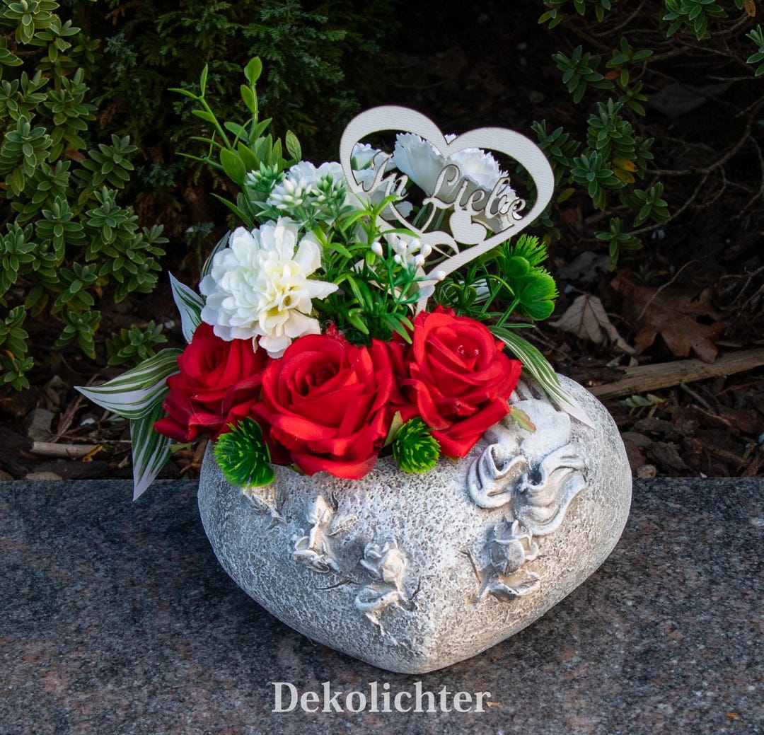 Grabgesteck Gesteck Blumengesteck Grabschmuck Herz Rosen Orange ...