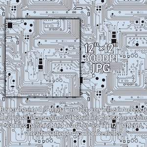 White Circuit Board SEAMLESS Patterns Printable Cyber Circuitry DIGITAL ...