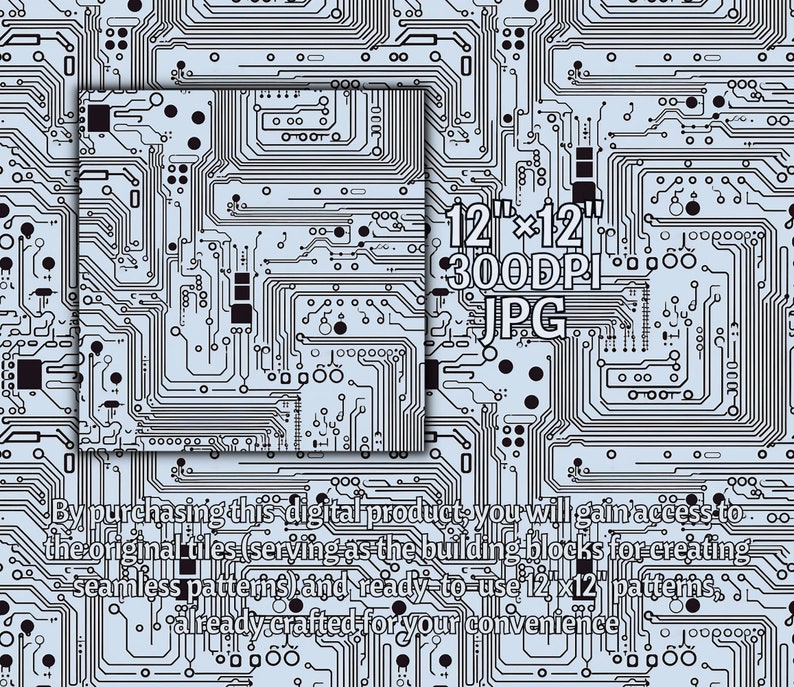 White Circuit Board SEAMLESS Patterns Printable Cyber Circuitry DIGITAL ...