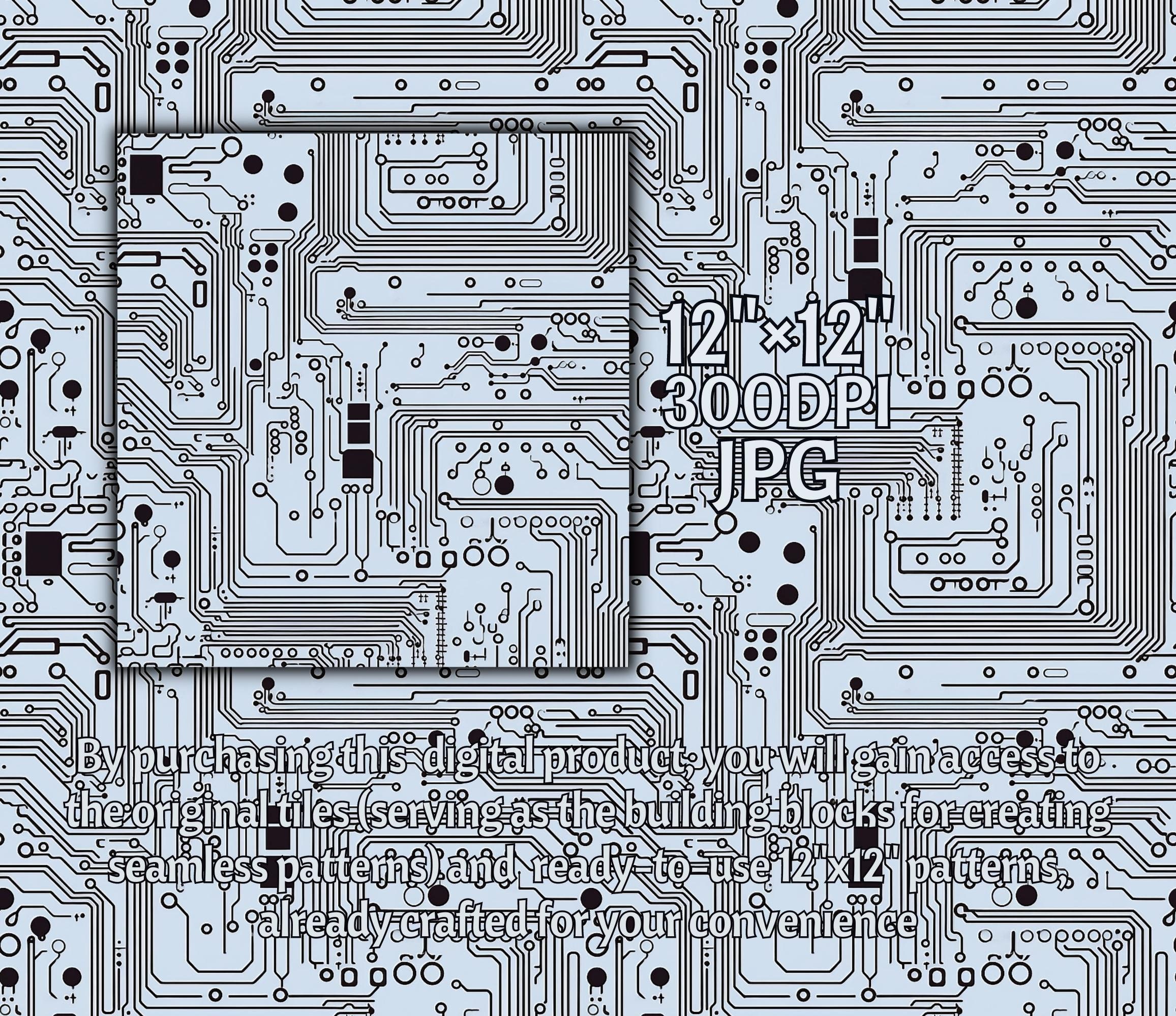 White Circuit Board SEAMLESS Patterns Printable Cyber Circuitry DIGITAL ...