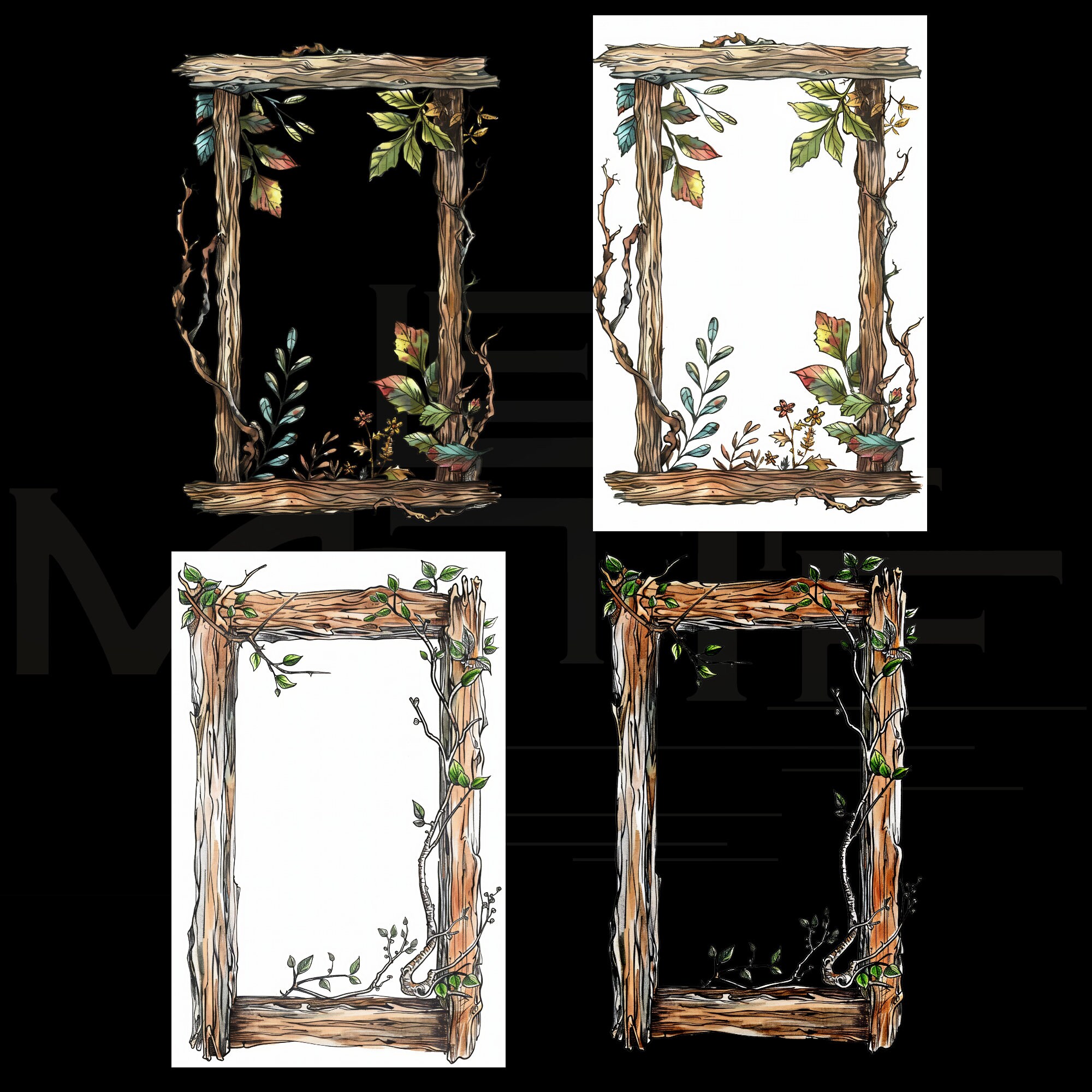 Rustic Wooden Frames Clipart Bundle, Raw Live Wood Frames Junk Journal ...