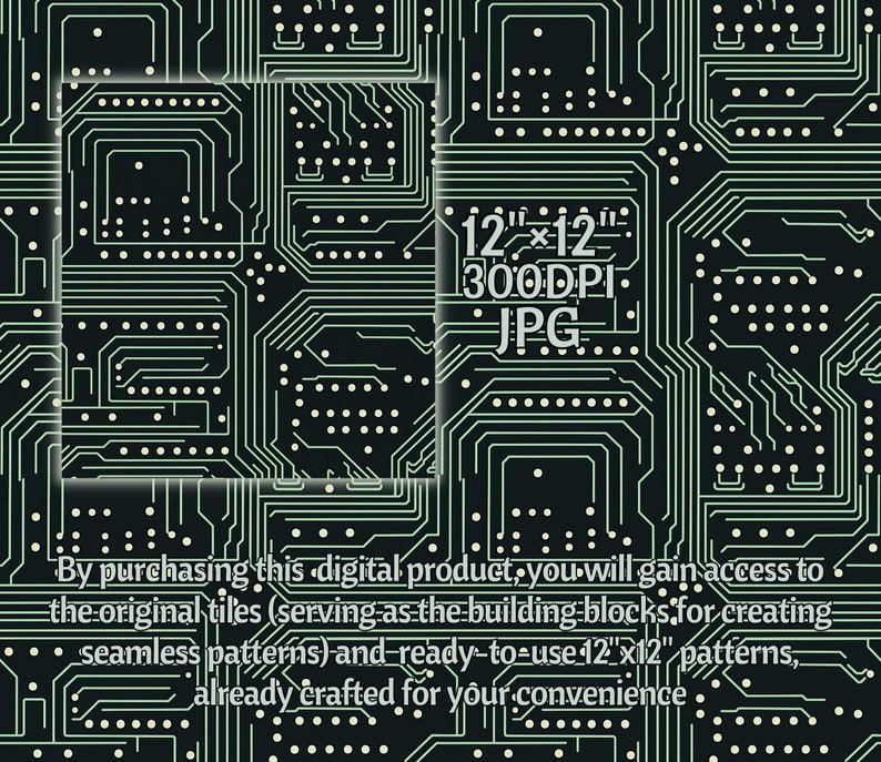 Dark Green Circuit Board SEAMLESS Patterns Printable Circuitry DIGITAL ...
