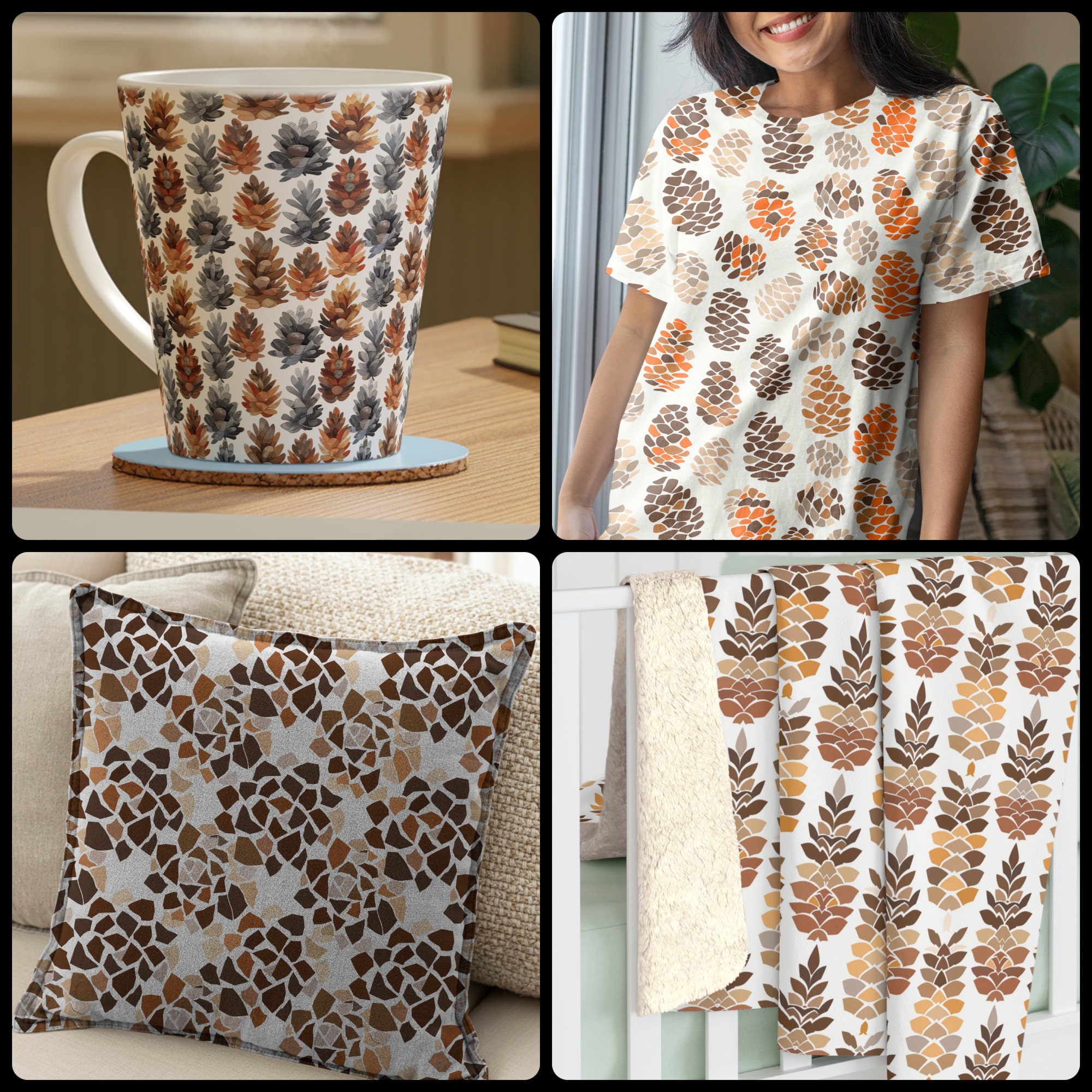 Conifer Cones SEAMLESS Patterns, Pinecones DIGITAL Papers, Conifer ...