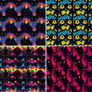 Black Cats SEAMLESS Patterns Bundle Printable Halloween Spooky Cat ...