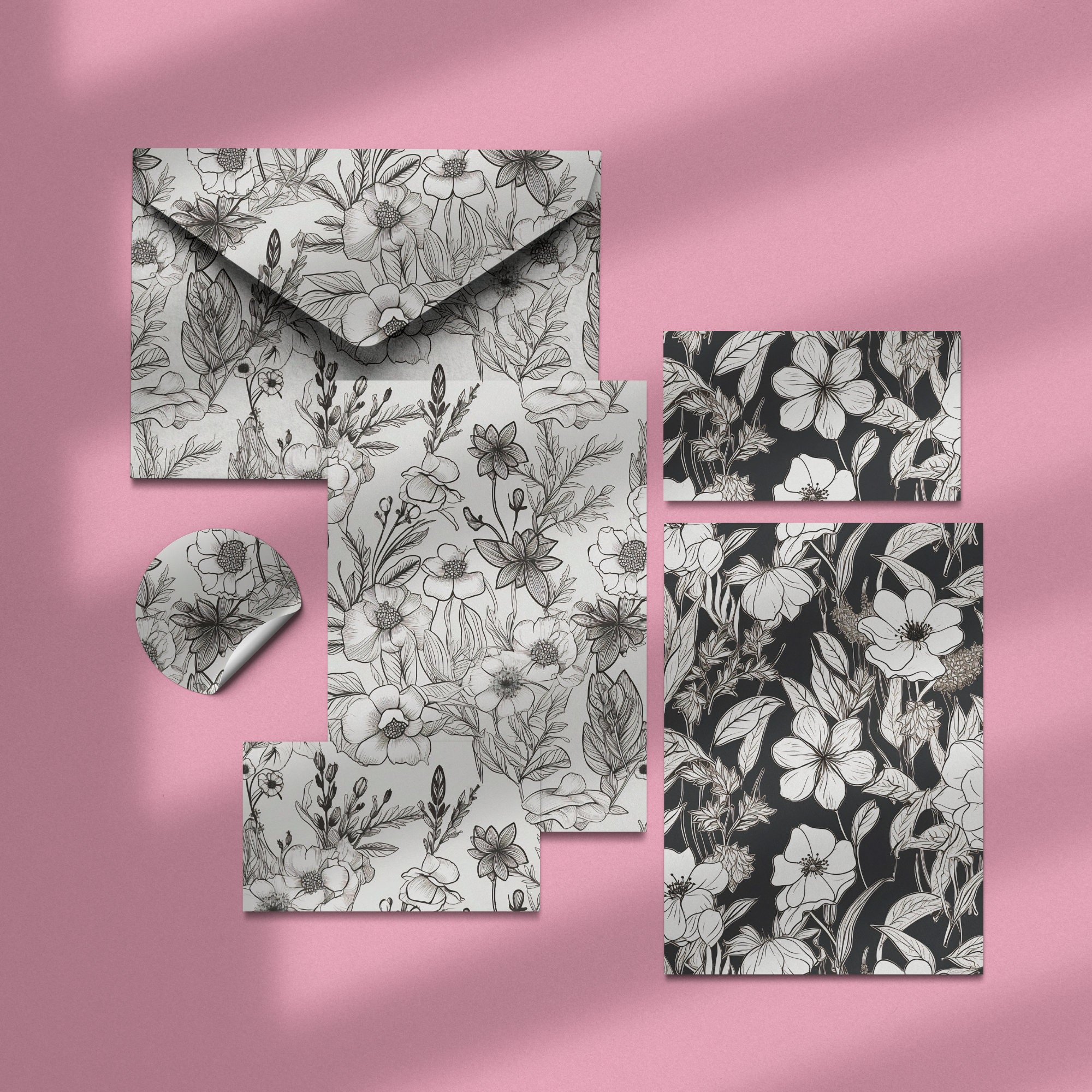 Black & White Floral DIGITAL Papers Printable Grayscale Flowers ...