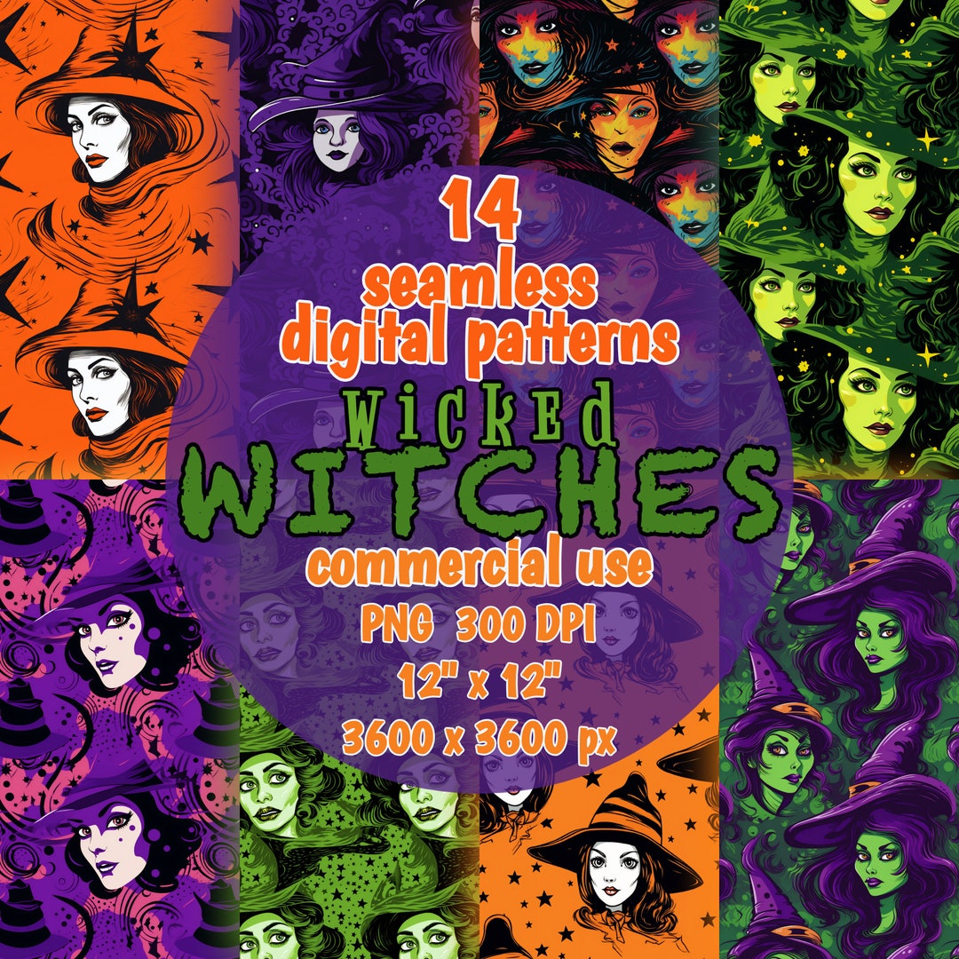 Wicked Witches Digital Papers PNG Printable Halloween Witch Seamless ...