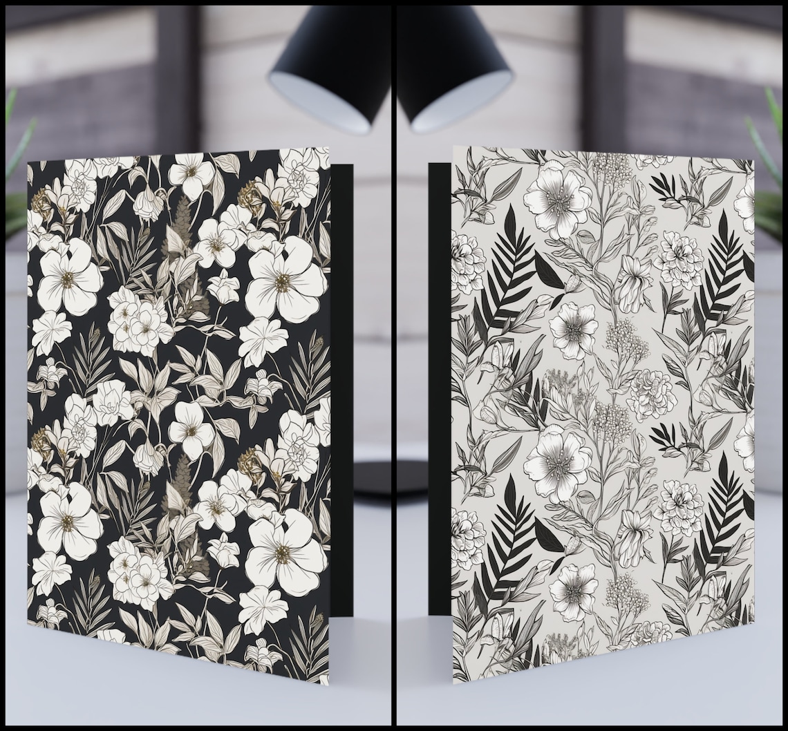 Black & White Floral DIGITAL Papers Printable Grayscale Flowers ...