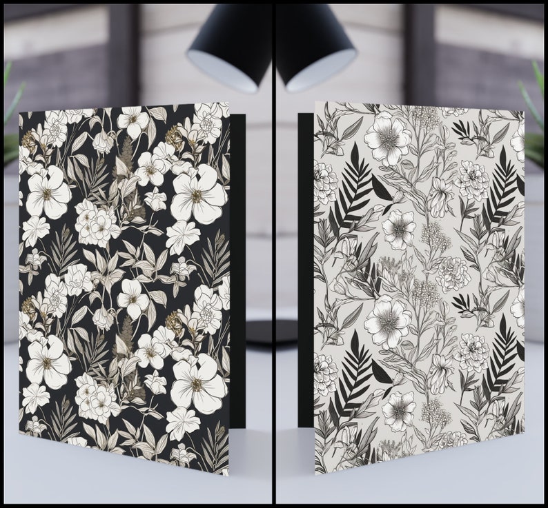 Black & White Floral DIGITAL Papers Printable Grayscale Flowers ...