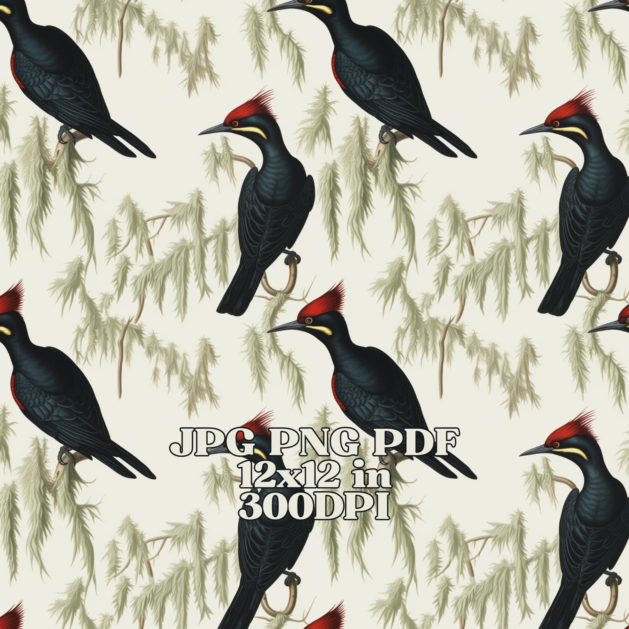 Woodpeckers SEAMLESS Patterns Printable Vintage Birds Illustration ...