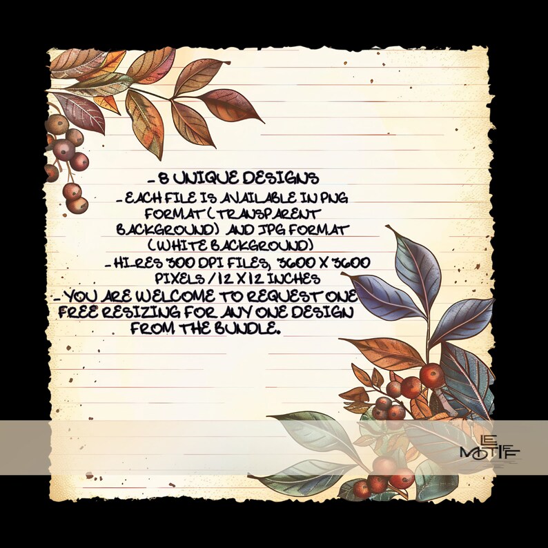 CLIPART Rustic Aged Lined Pages, Shabby Lined Notes Plants & Berries ...