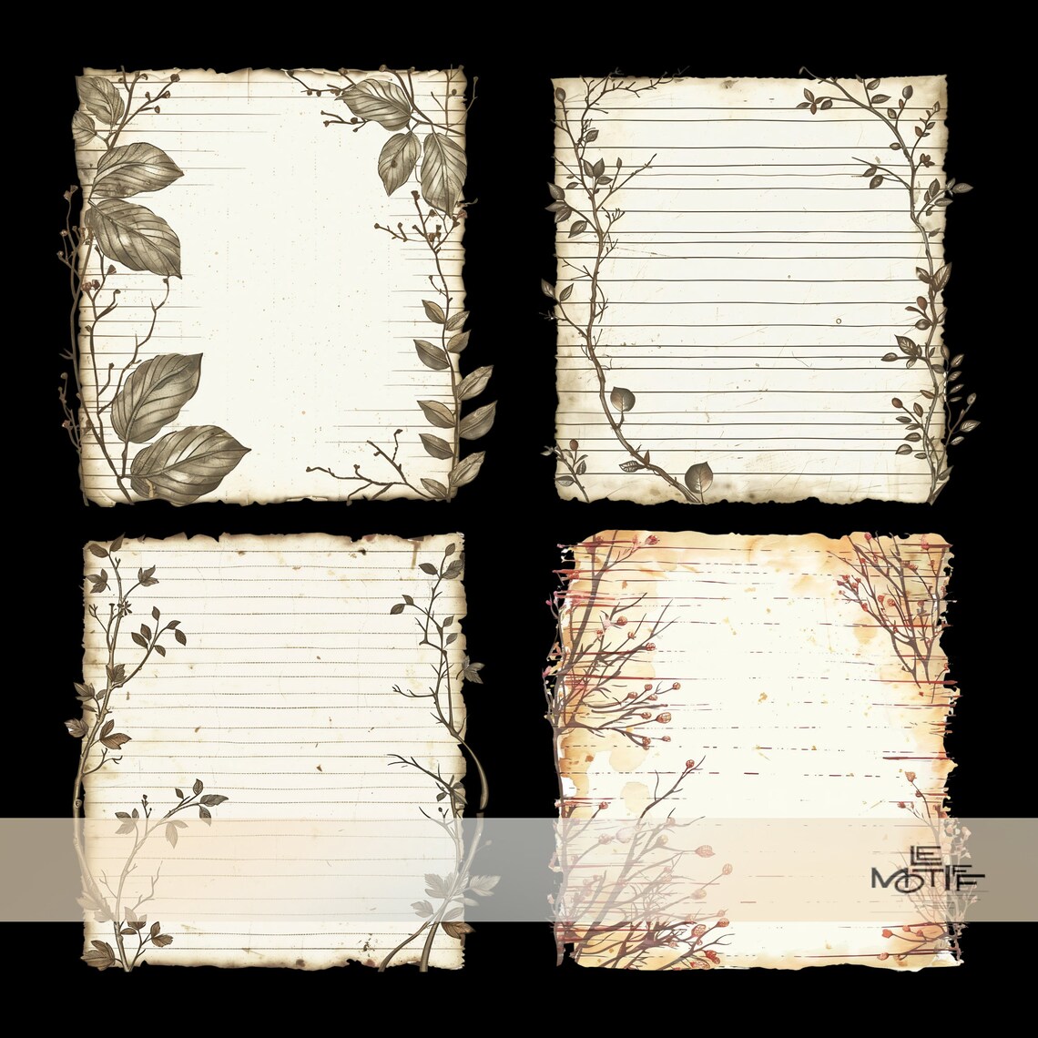 CLIPART Aged Paper Notes, DIGITAL Shabby Lined Notes Pages, Branches ...