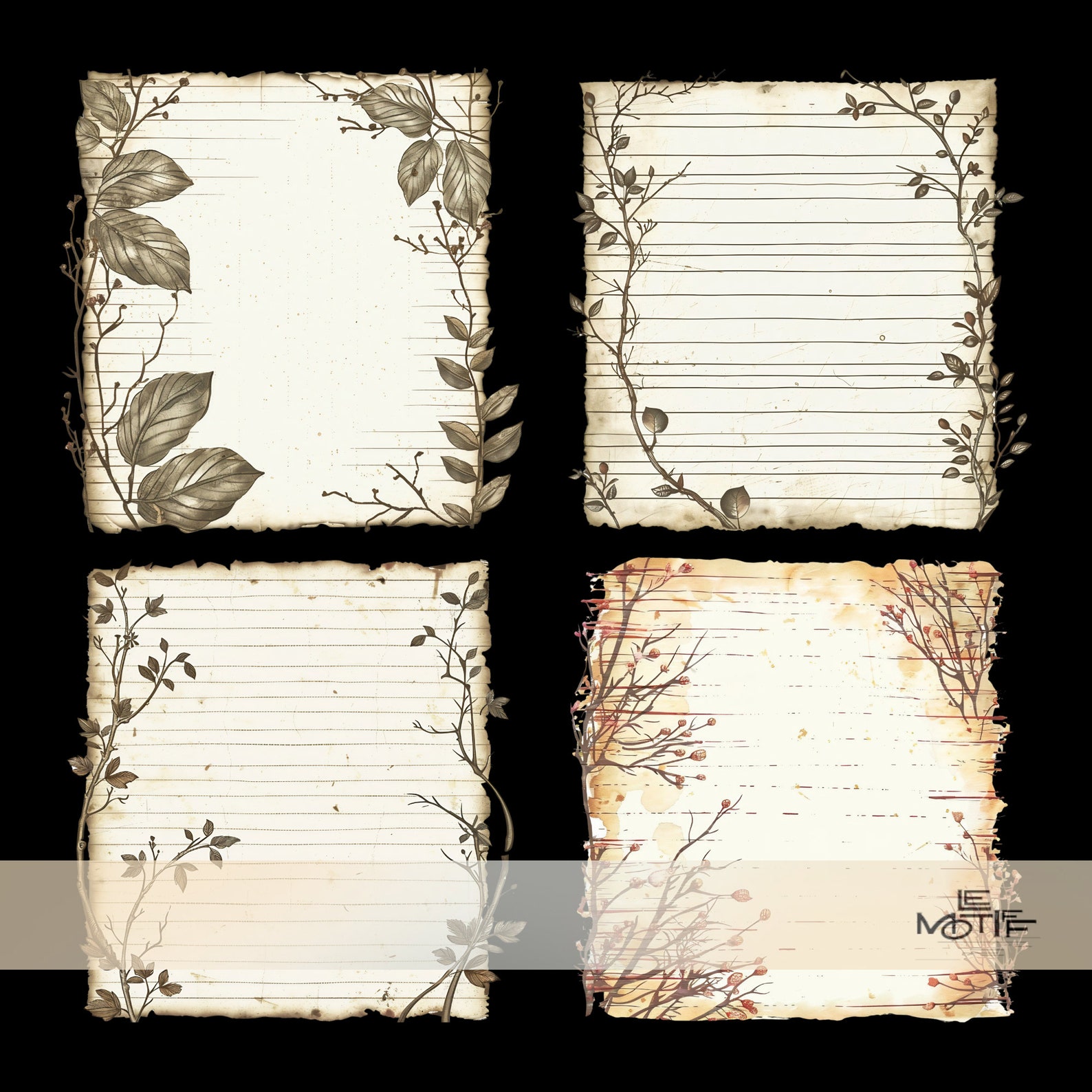 CLIPART Aged Paper Notes, DIGITAL Shabby Lined Notes Pages, Branches ...