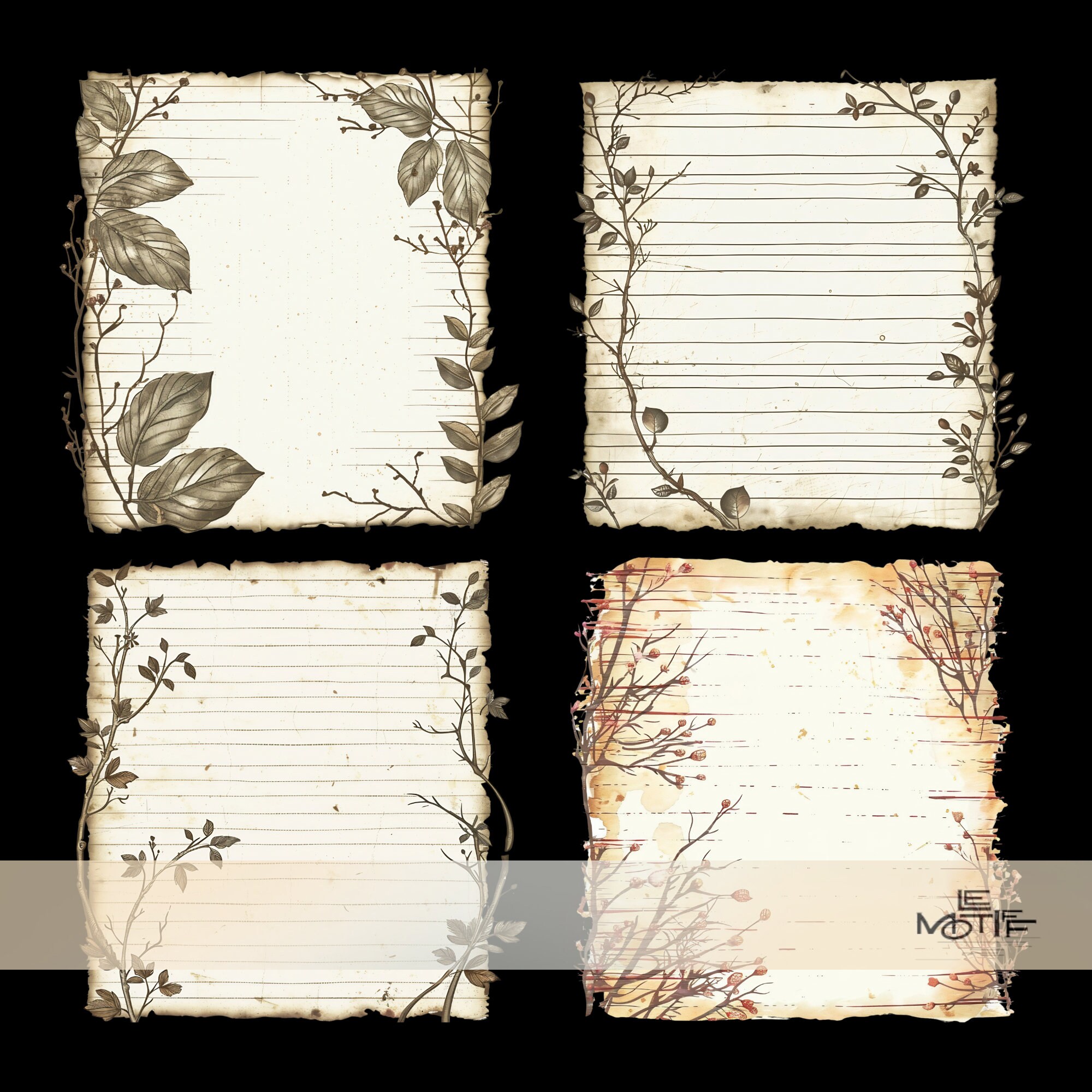 CLIPART Aged Paper Notes, DIGITAL Shabby Lined Notes Pages, Branches ...