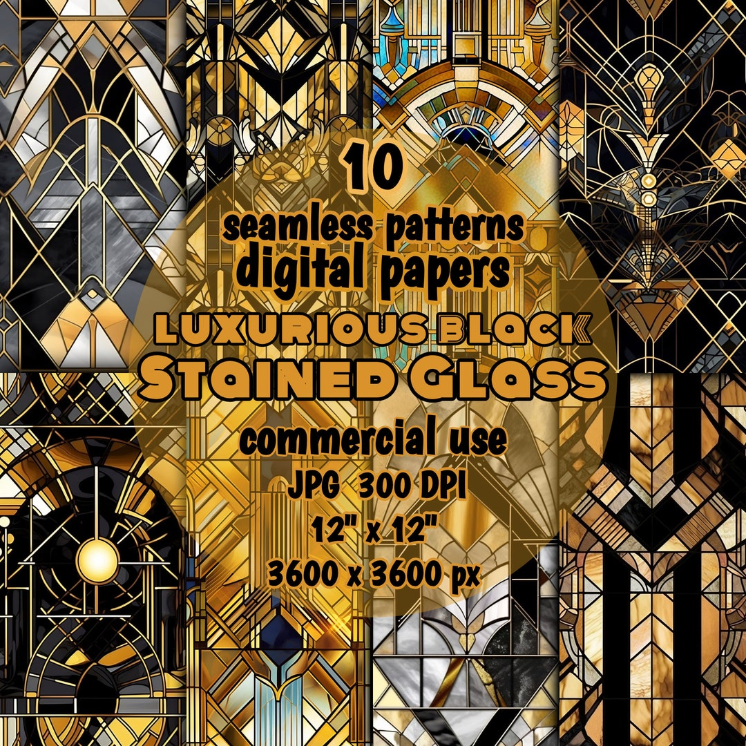Art Deco Stained Glass Patterns - Gold Geometric Digital Paper (JPG) - Etsy