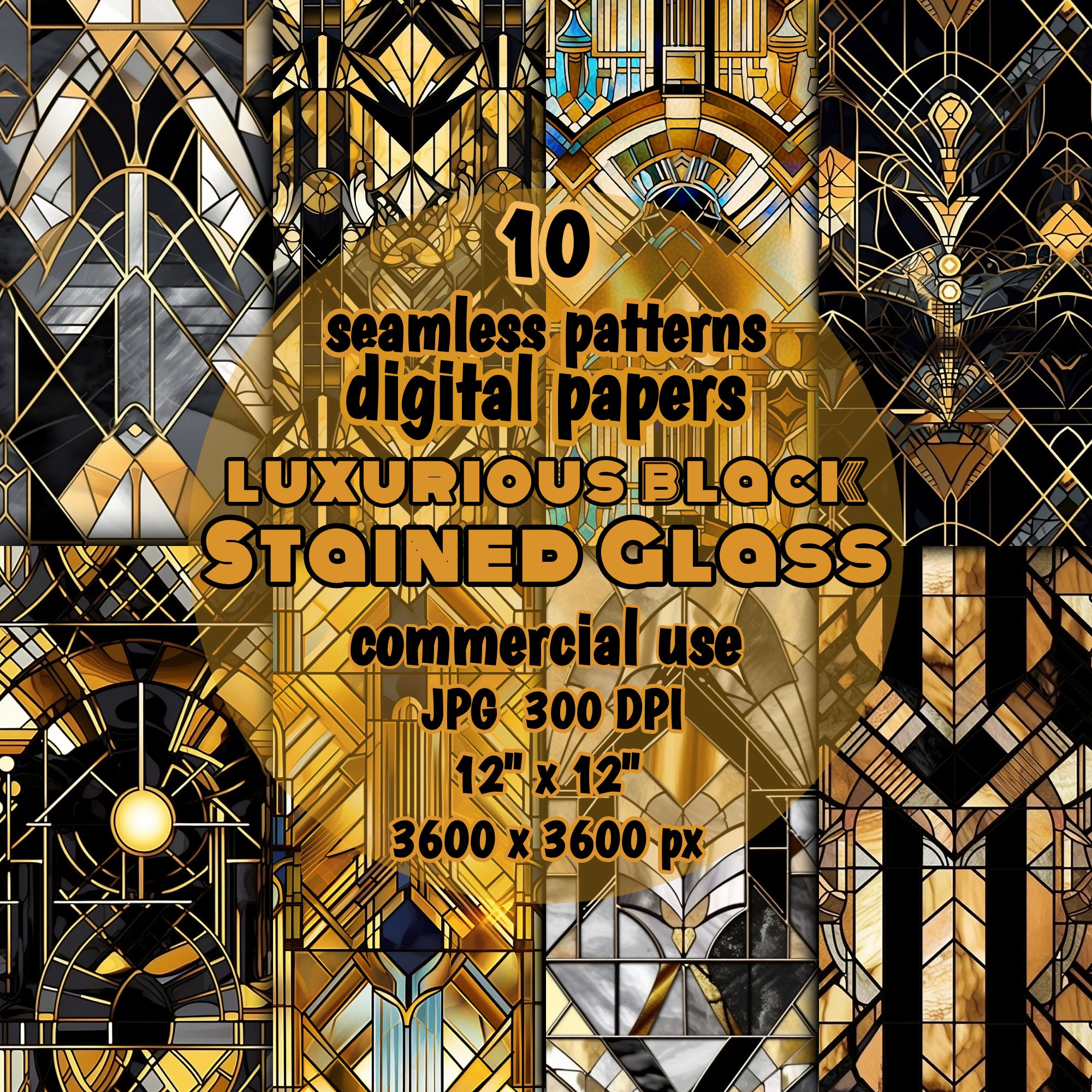 Art Deco Contrast Digital Papers JPEG Printable Geometric Luxurious ...