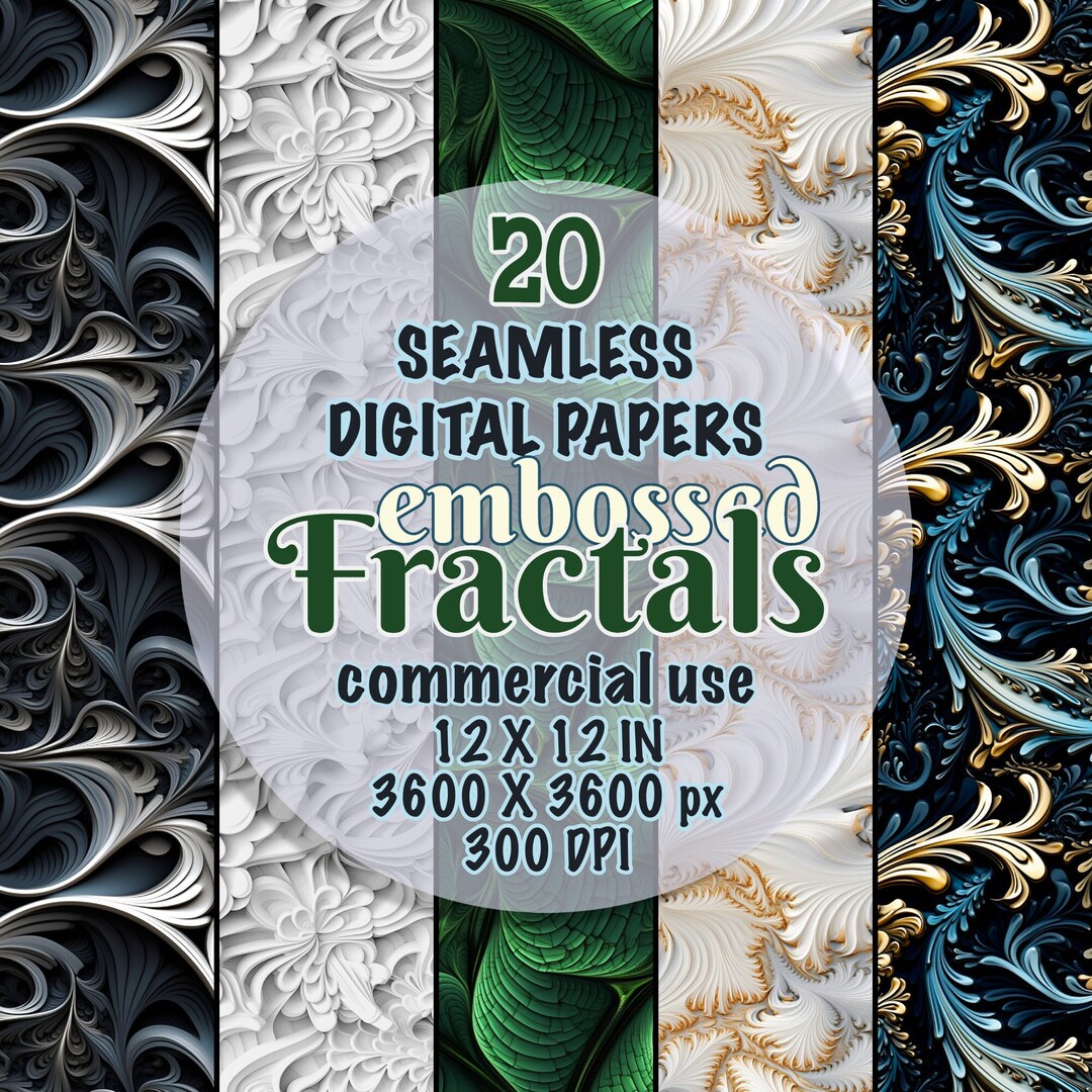 Embossed Fractals Digital Papers JPG Printable 3D Seamless Fractal ...