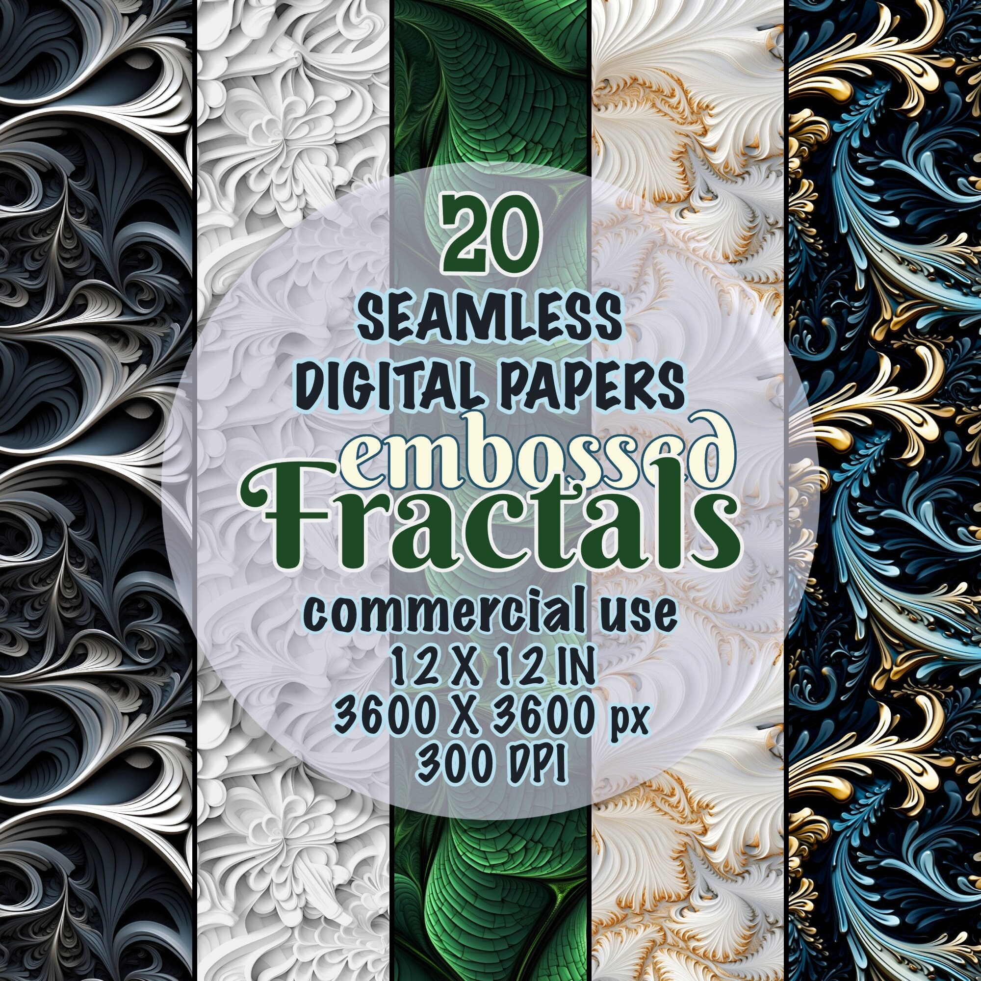 Embossed Fractals Digital Papers JPG Printable 3D Seamless Fractal ...