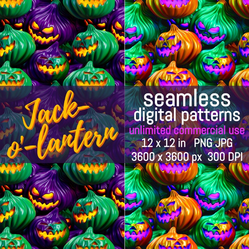 Seamless Jack O Lantern Patterns Printable Halloween Creepy Pumpkins ...