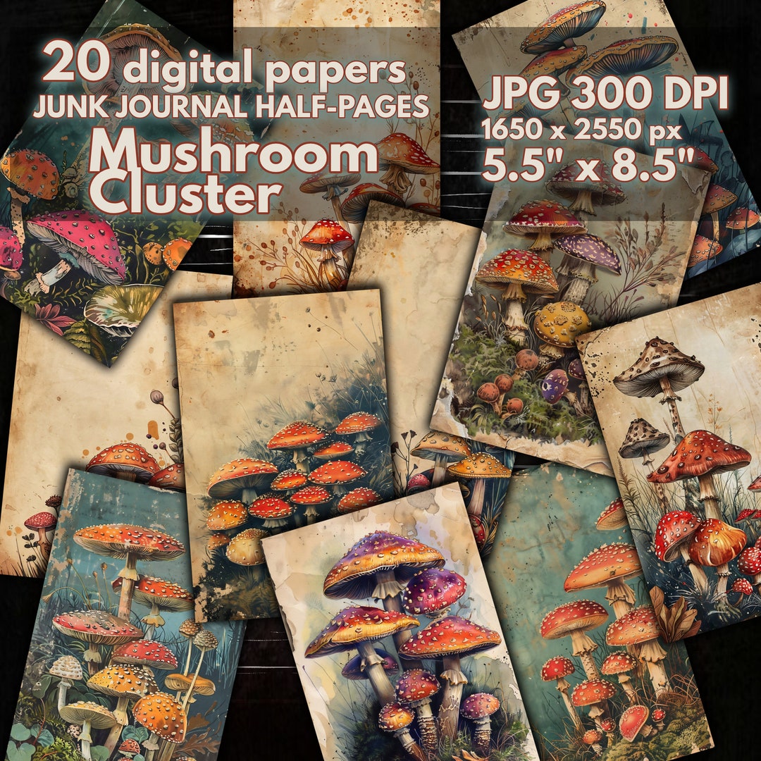 Magic Mushrooms Junk Journal Pages Toadstools Printable Papers
