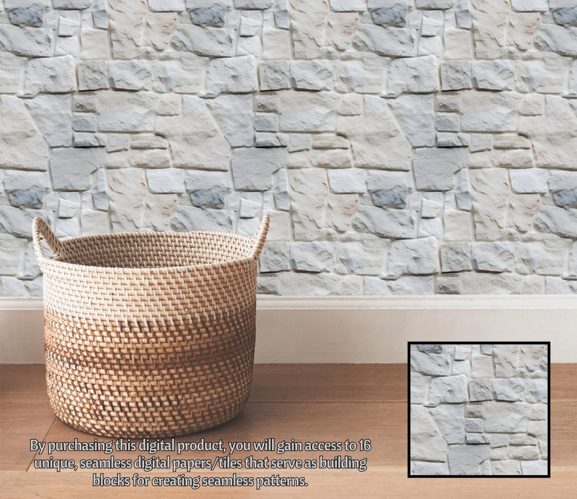 Brick & Stone Wall Textures DIGITAL Papers Printable Black White Walls ...