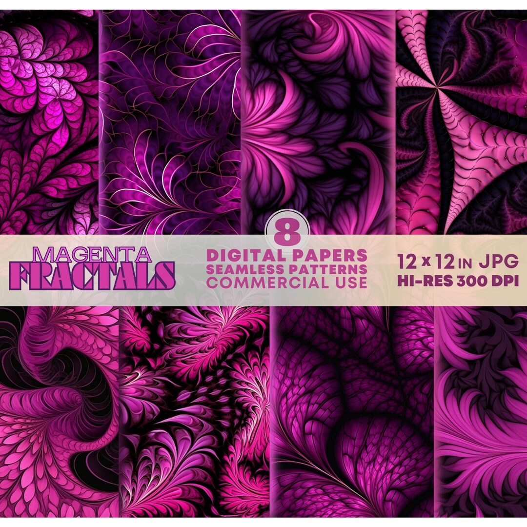 Magenta Fractals DIGITAL Papers Printable Dark Purple Fractal Geometry ...