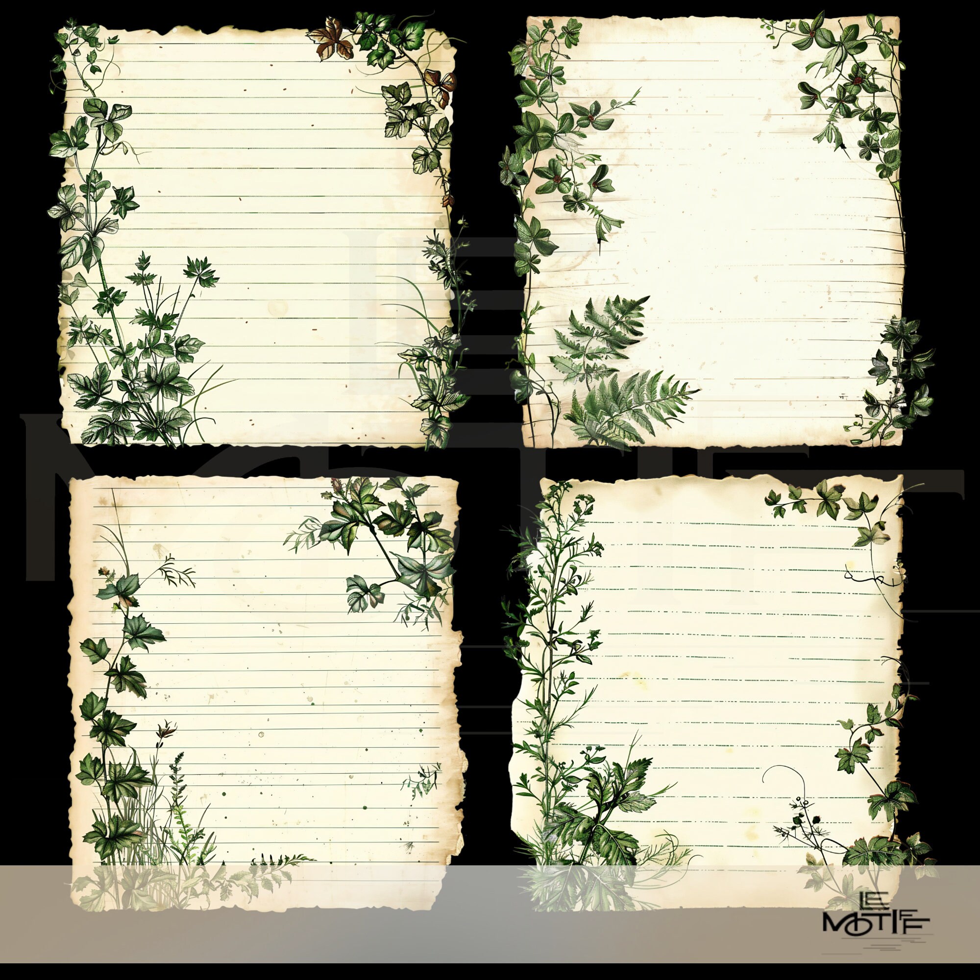 Shabby Lined Notes Clipart Bundle, Greenery Framed Notes Pages, Plants ...