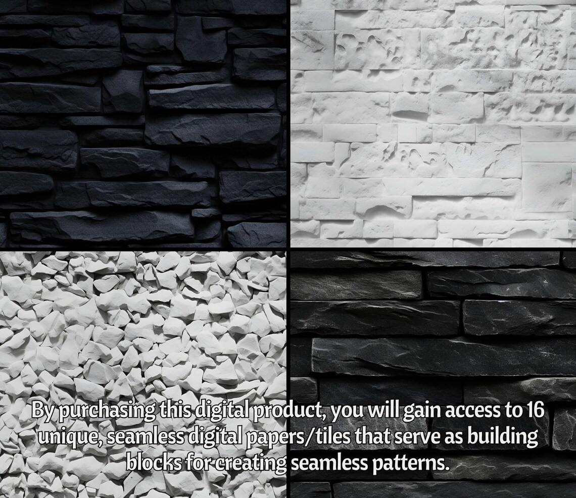 Brick & Stone Wall Textures DIGITAL Papers Printable Black White Walls ...
