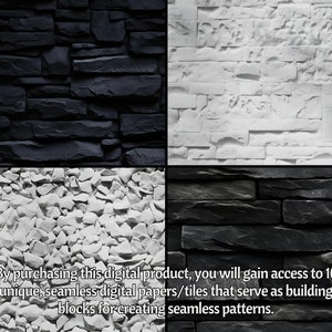 Brick & Stone Wall Textures DIGITAL Papers Printable Black White Walls ...