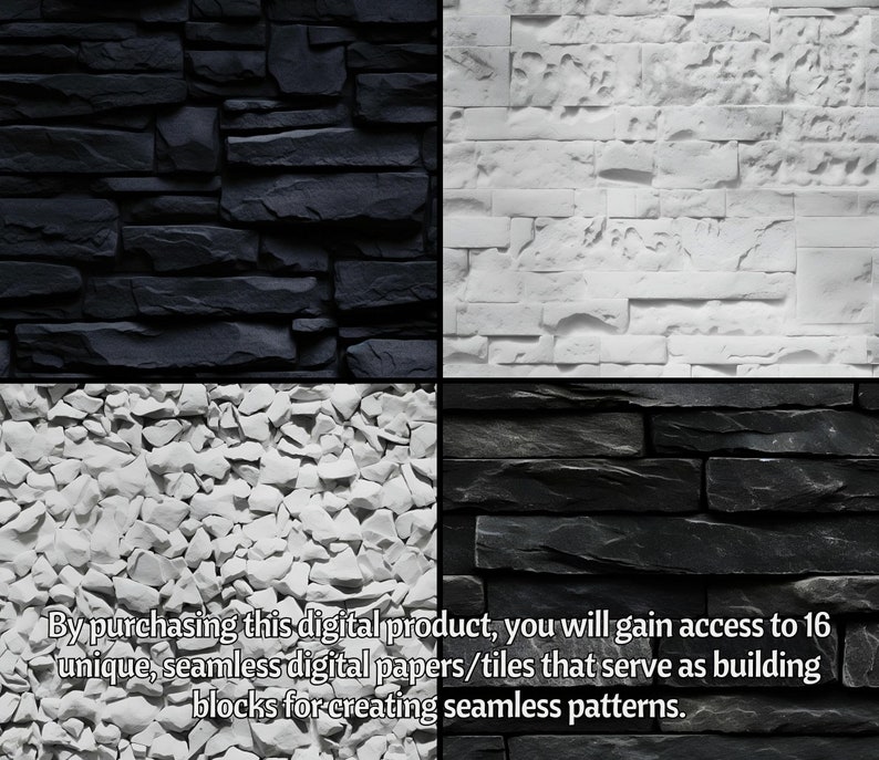 Brick & Stone Wall Textures DIGITAL Papers Printable Black White Walls ...