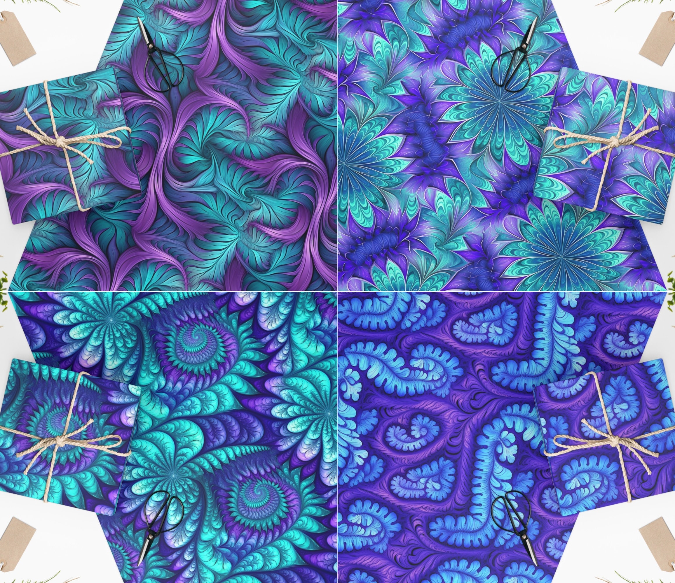 Purple Blue Fractals SEAMLESS Patterns Printable Abstract Geometry ...