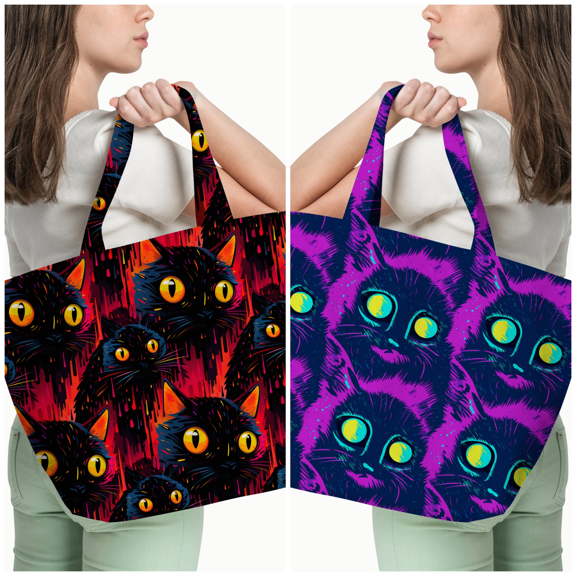 Black Cats SEAMLESS Patterns Bundle Printable Halloween Spooky Cat ...