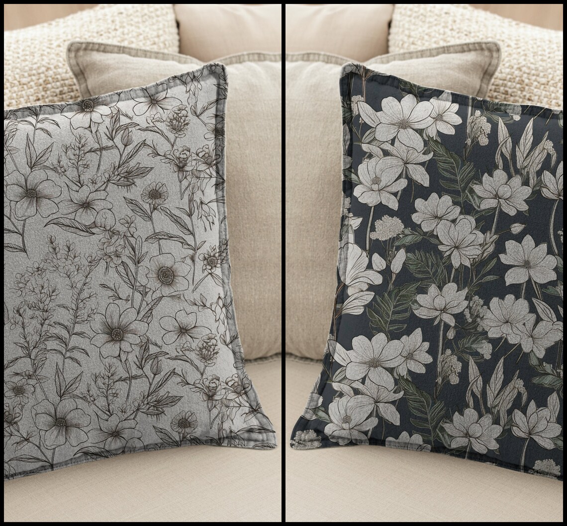 Black & White Floral DIGITAL Papers Printable Grayscale Flowers ...