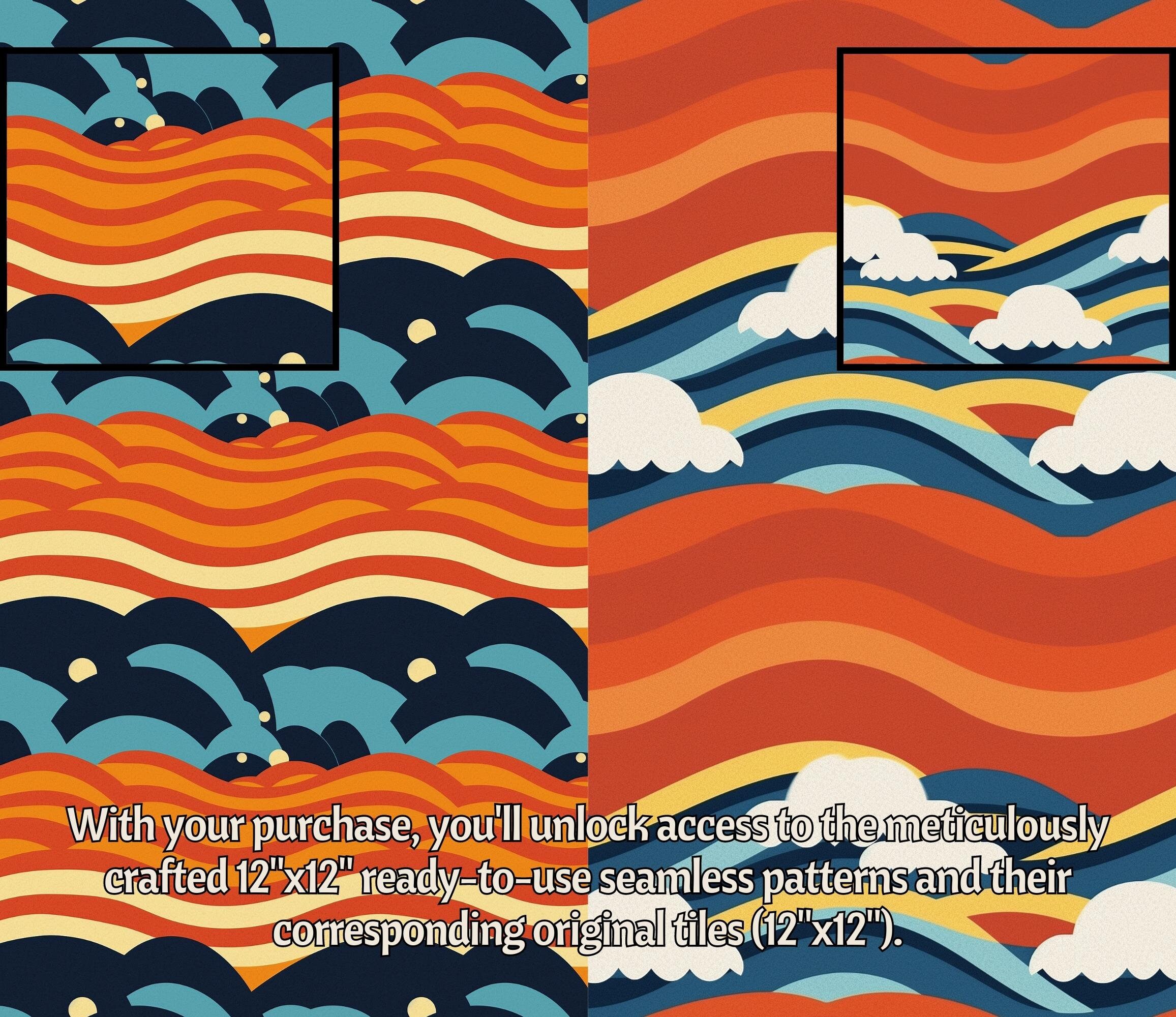 Pop Art Style Waves and Clouds Digital Papers Printable Vibrant Retro ...