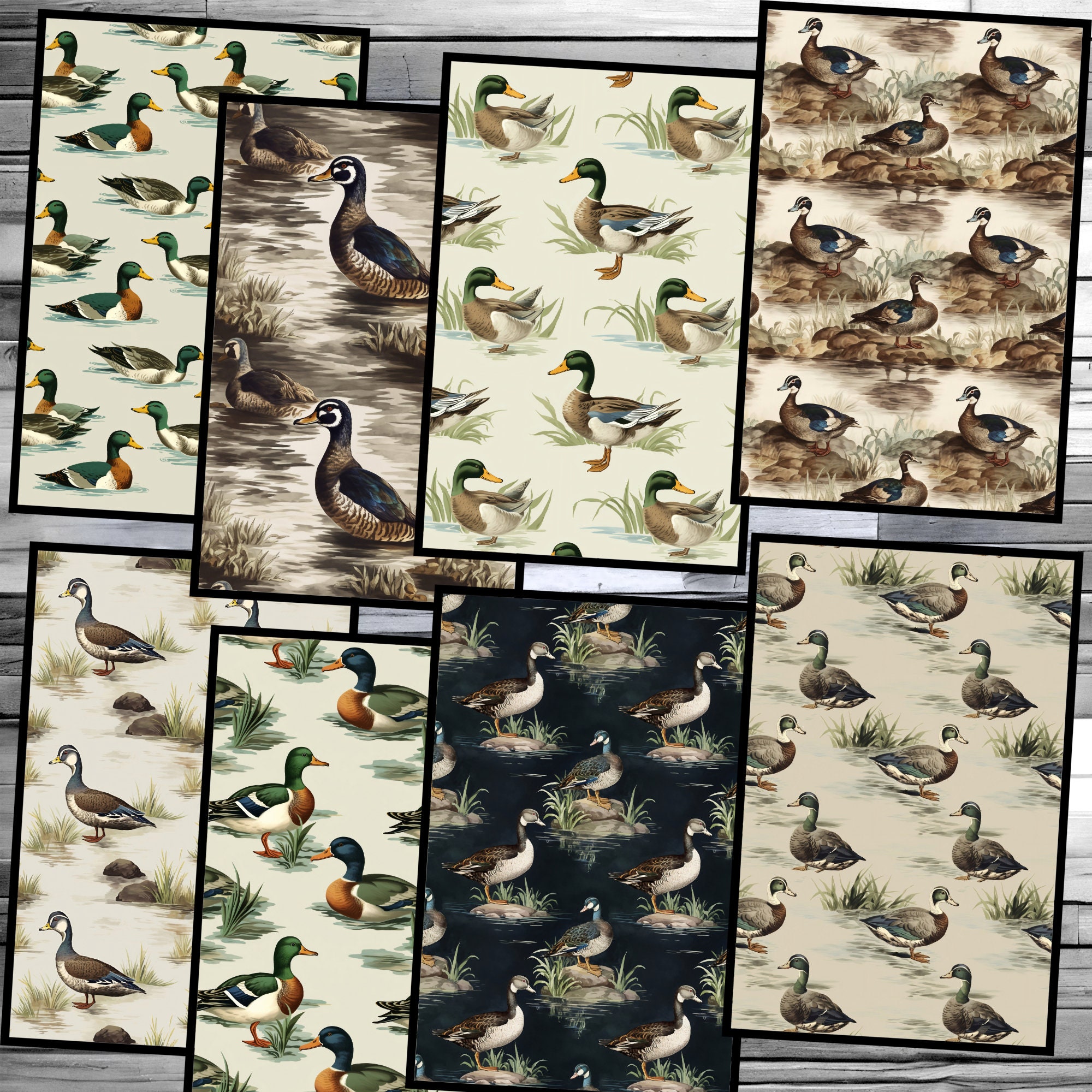 Rustic Wild Ducks DIGITAL Papers Mallard Ducks SEAMLESS Patterns Birds ...