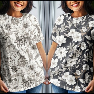 Black & White Floral DIGITAL Papers Printable Grayscale Flowers ...