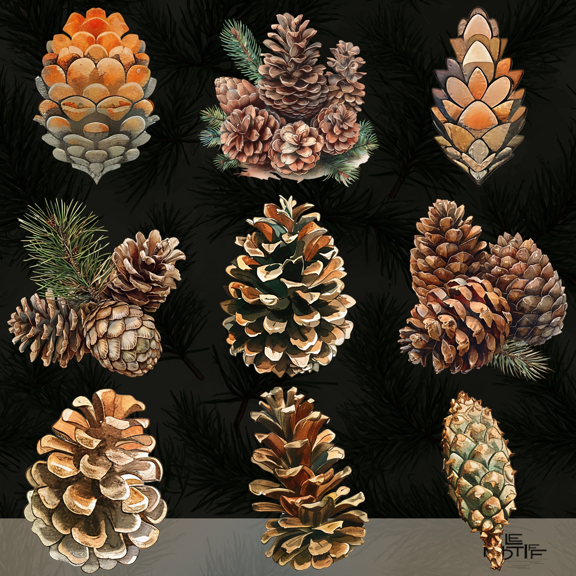 Conifer Cones Clipart, Pinecones Clip Art, Coniferous DIGITAL Stickers ...