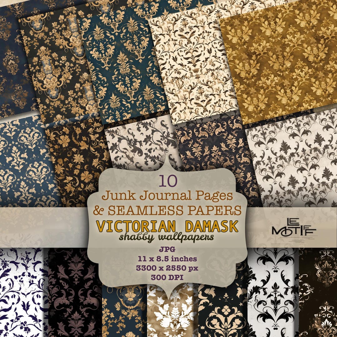 Damask SEAMLESS DIGITAL Papers, Victorian Shabby Grungy PRINTABLE Old ...