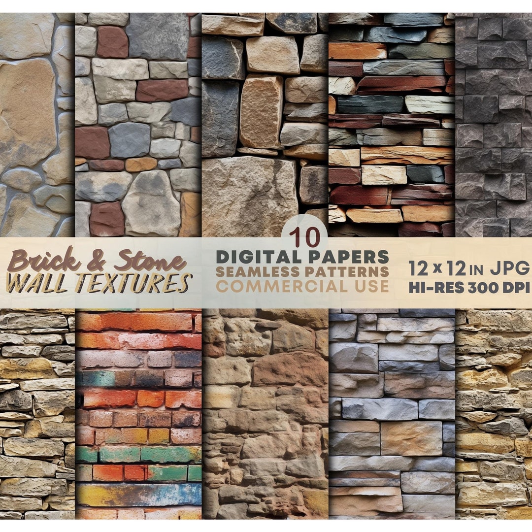 Brick & Stone Wall Textures DIGITAL Paper Pack Printable Natural ...