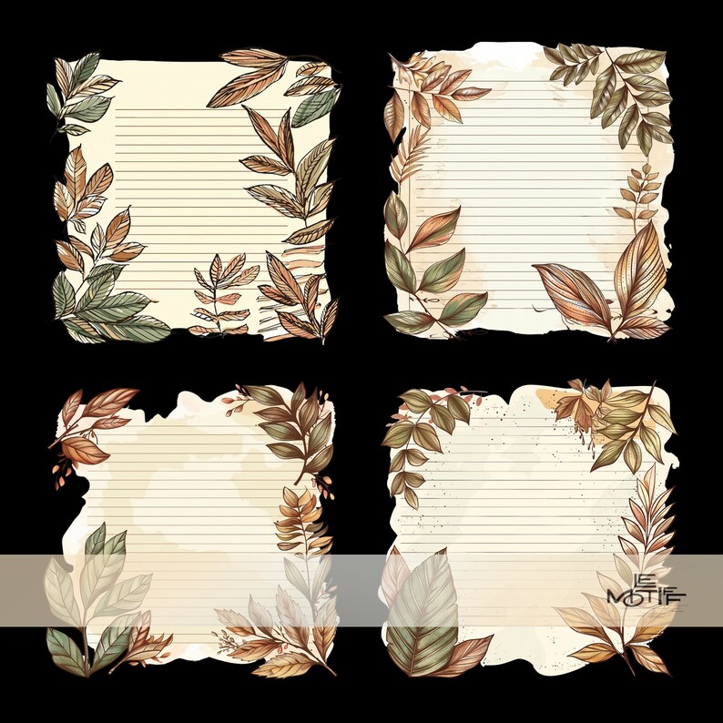 CLIPART Shabby Pages Colorful Leaves Border, Fall Leaves Framed Aged ...