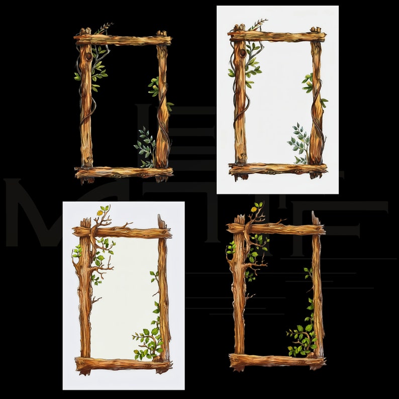 Rustic Wooden Frames Clipart Bundle, Raw Live Wood Frames Junk Journal ...
