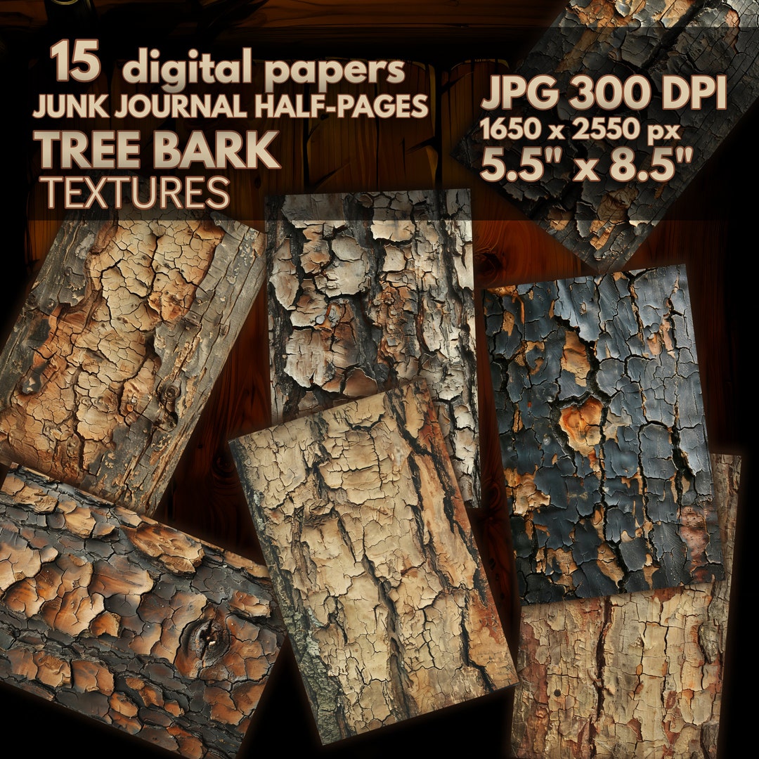 Tree Bark Digital Paper, Wood Texture Prints, Ephemera Set (digital ...