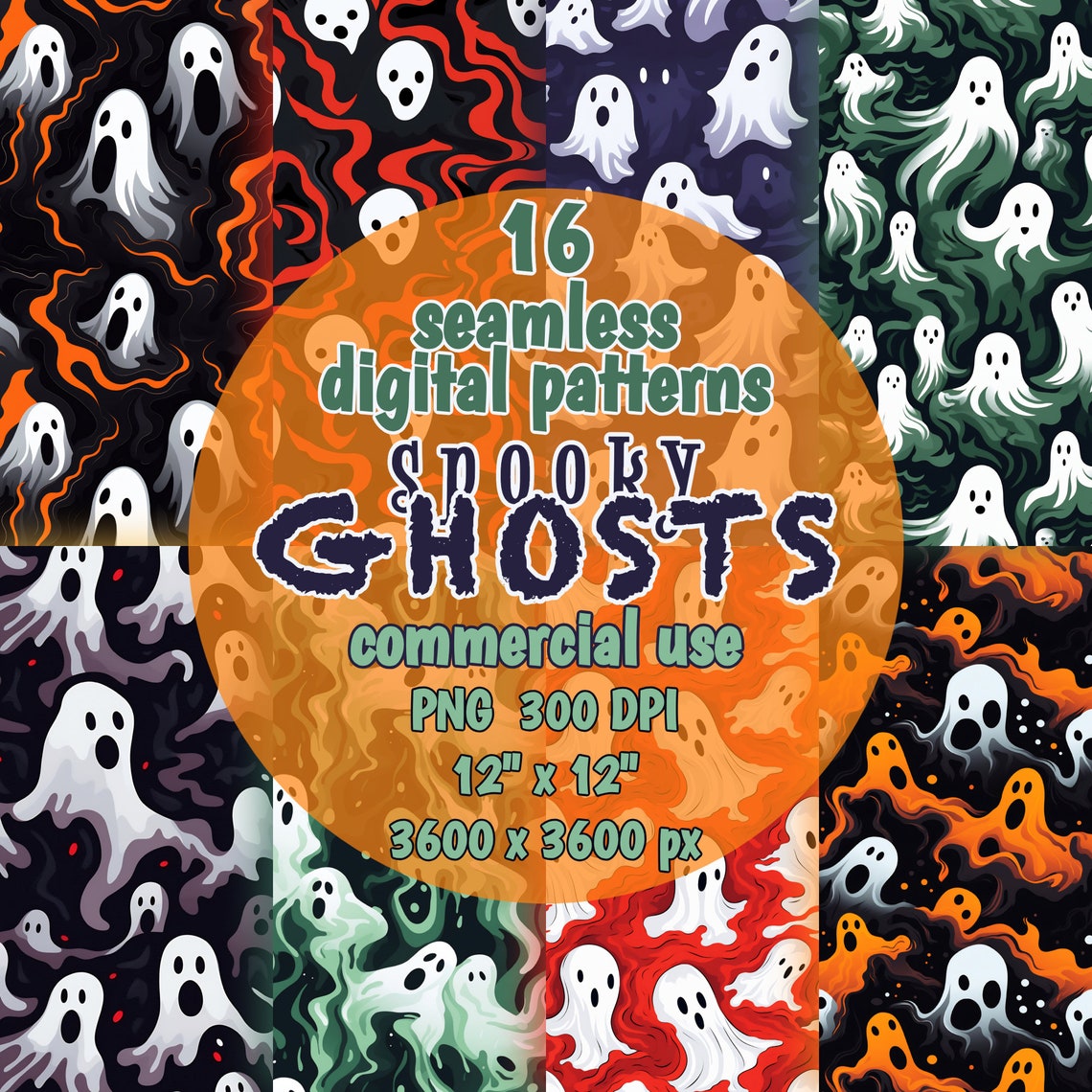 Seamless Ghost Pattern Pack Printable Spooky Halloween Ghosts DIGITAL ...
