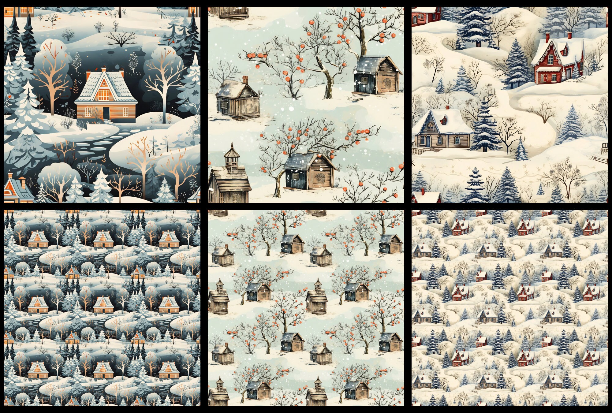 Vintage Winter DIGITAL Paper Pack Printable Winter Holiday XMAS ...