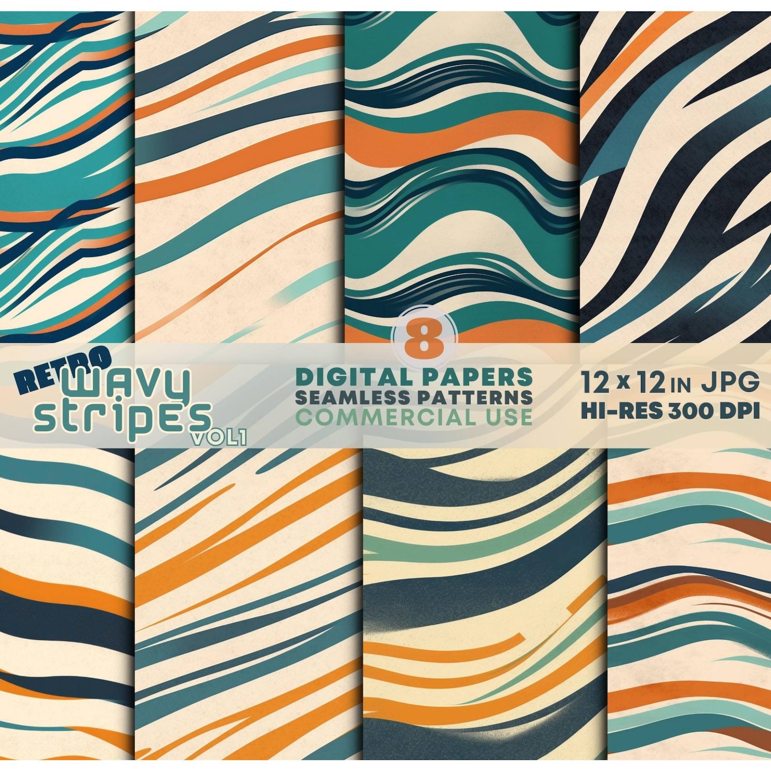 Wavy Stripes Digital Papers Printable Retro Wavy Lines Seamless ...