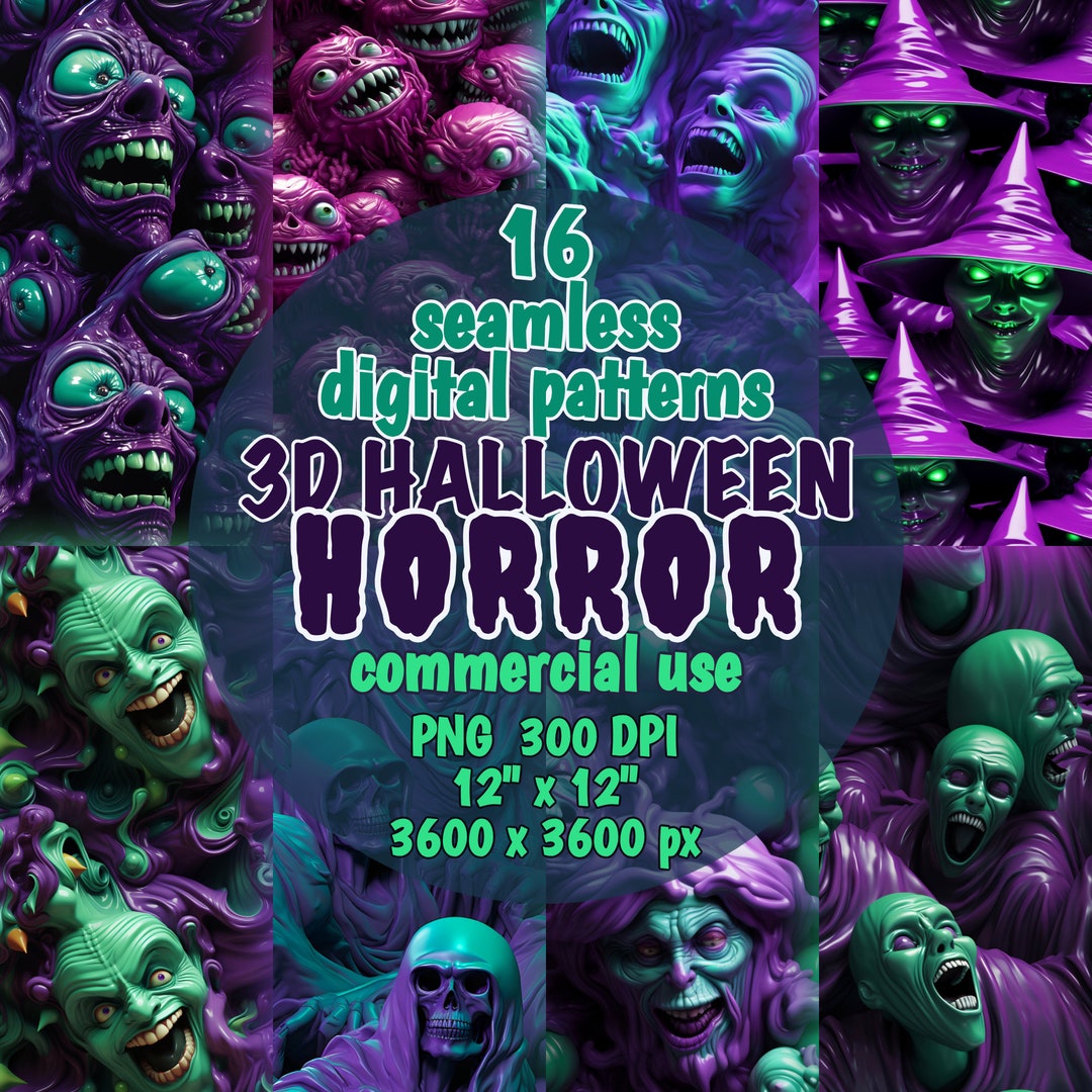 3D Halloween Horror SEAMLESS Patterns Printable Creepy Monsters DIGITAL ...