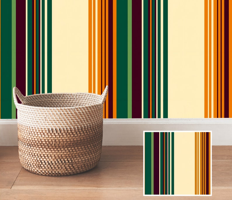 Green Retro Stripes Digital Papers Printable Geometric Striped Seamless ...