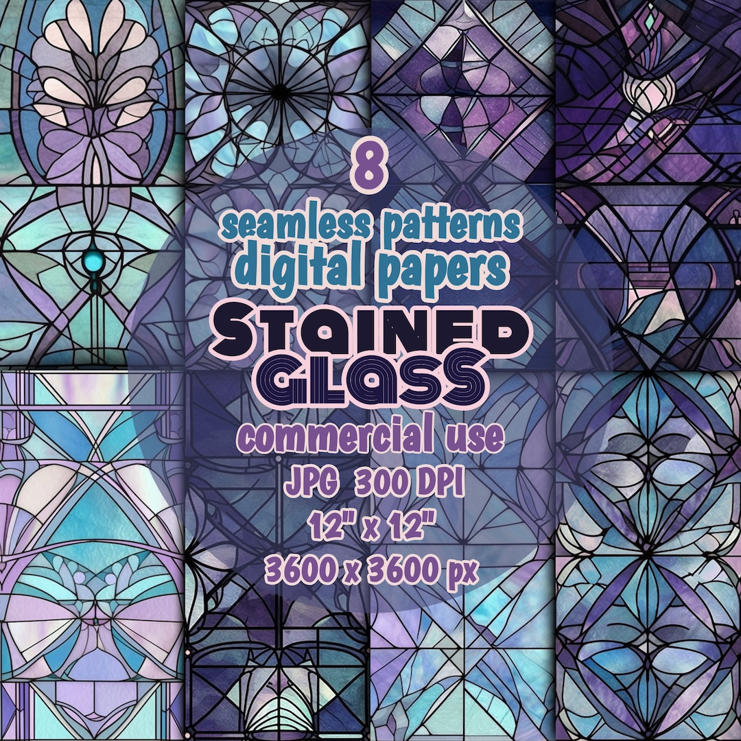 Stained Glass DIGITAL Papers Printable Fine Mosaic Glass Seamless ...