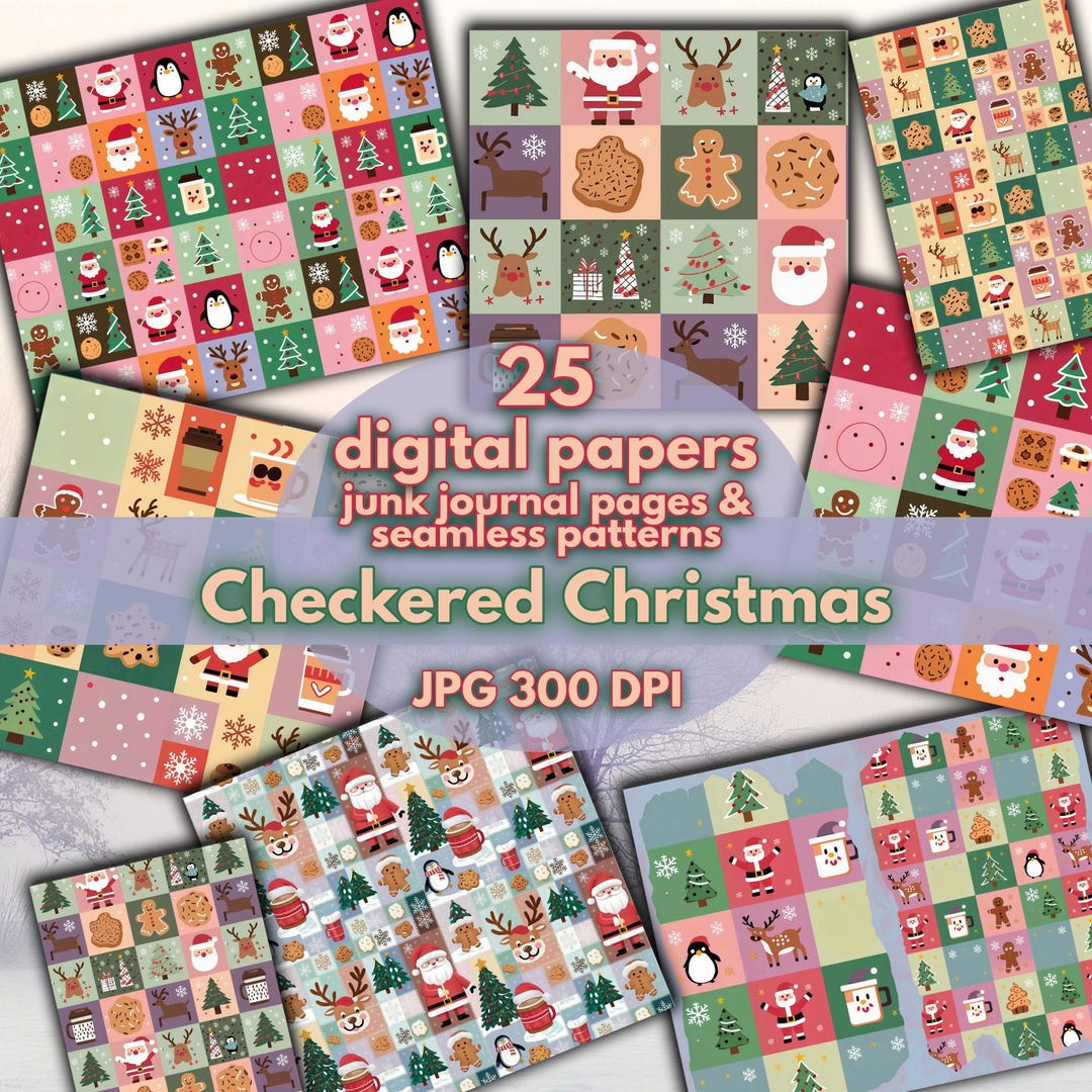 Christmas Checkers SEAMLESS Patterns, Checkered Xmas Digital Papers ...
