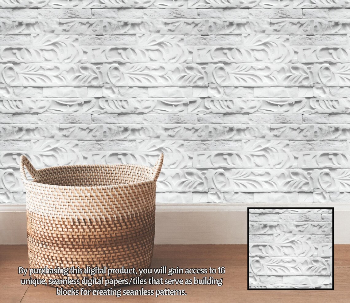 Brick & Stone Wall Textures DIGITAL Papers Printable Black White Walls ...